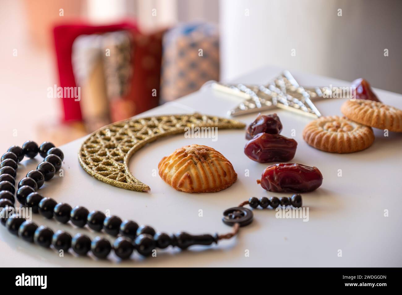 Variety of semolina maamoul cookies displayed with crescent ,star and ...