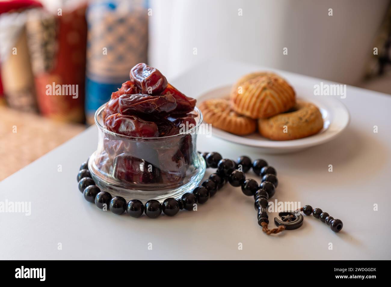Variety of semolina maamoul cookies displayed with crescent ,star and ...