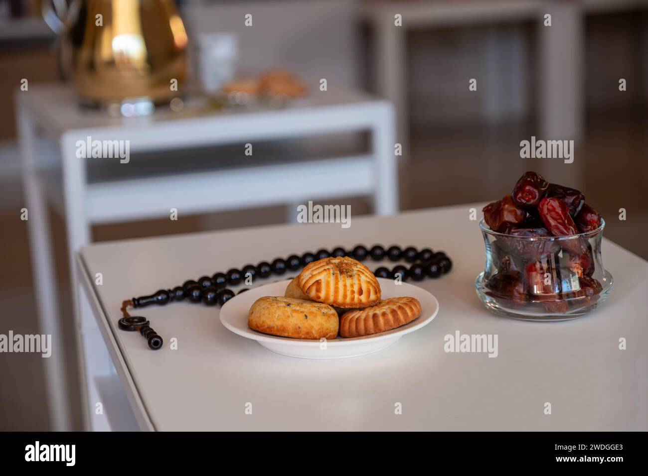 Variety of semolina maamoul cookies displayed with crescent ,star and ...