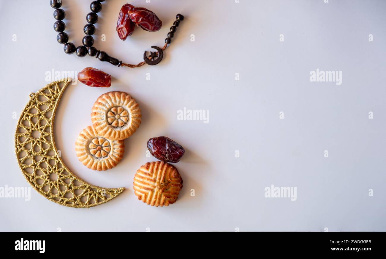 Variety of semolina maamoul cookies displayed with crescent ,star and ...