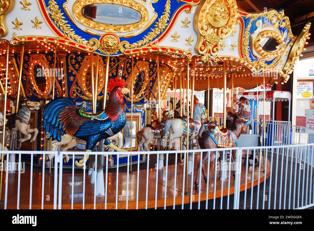 Old Orchard Beach, ME, USA August 14, 2013 A vintage carousel merry go ...