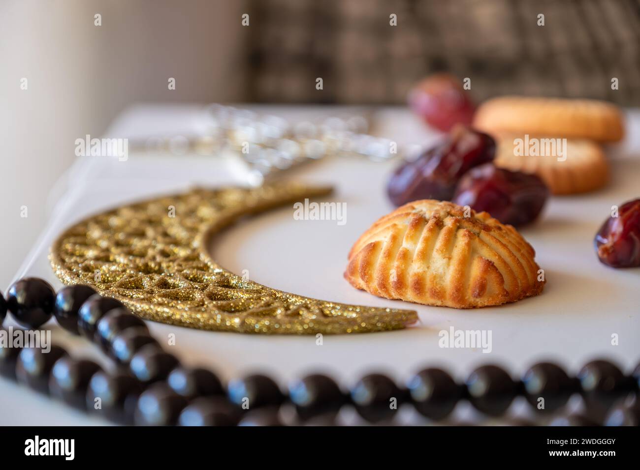 Variety of semolina maamoul cookies displayed with crescent ,star and ...