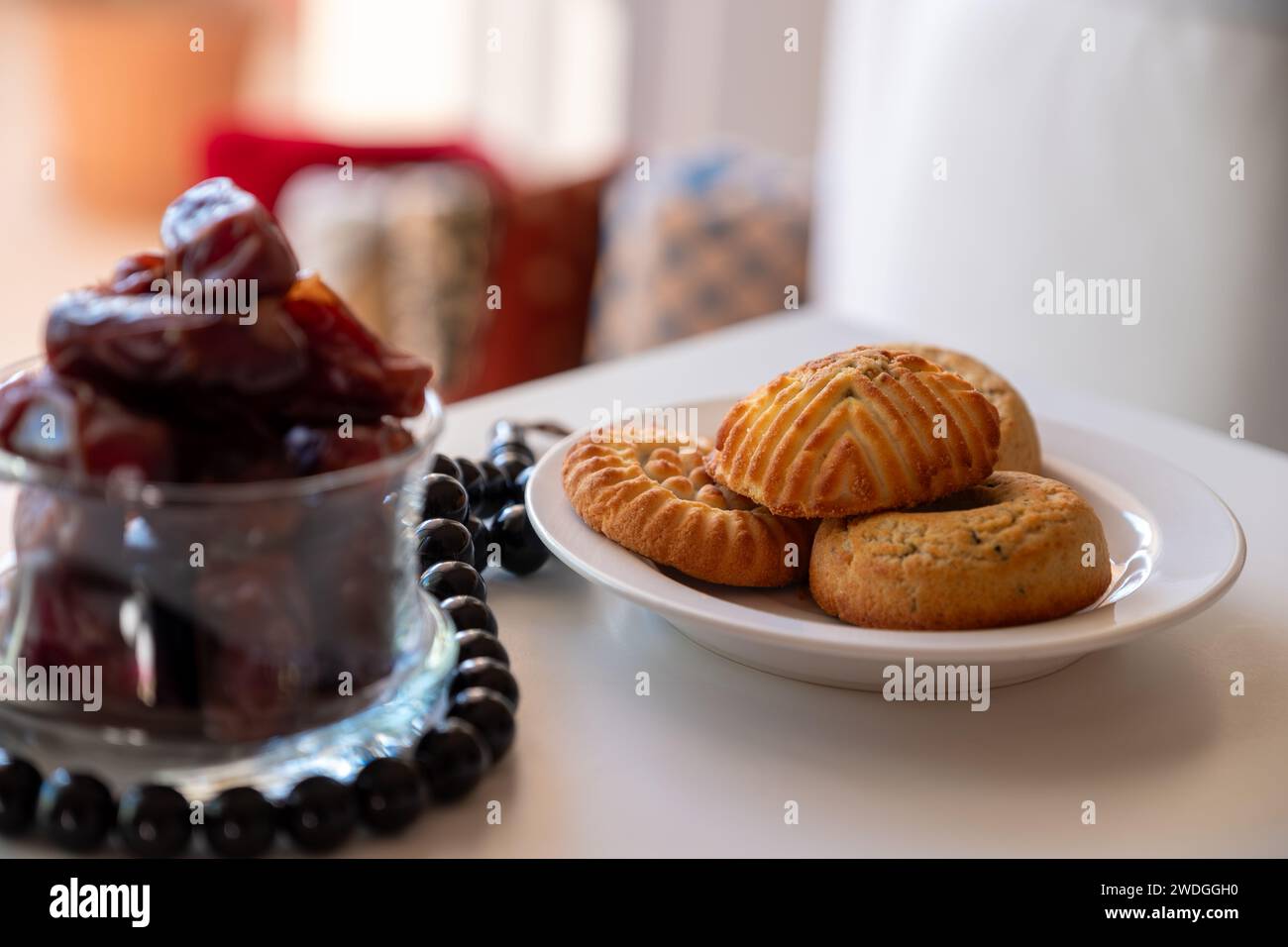 Variety of semolina maamoul cookies displayed with crescent ,star and ...