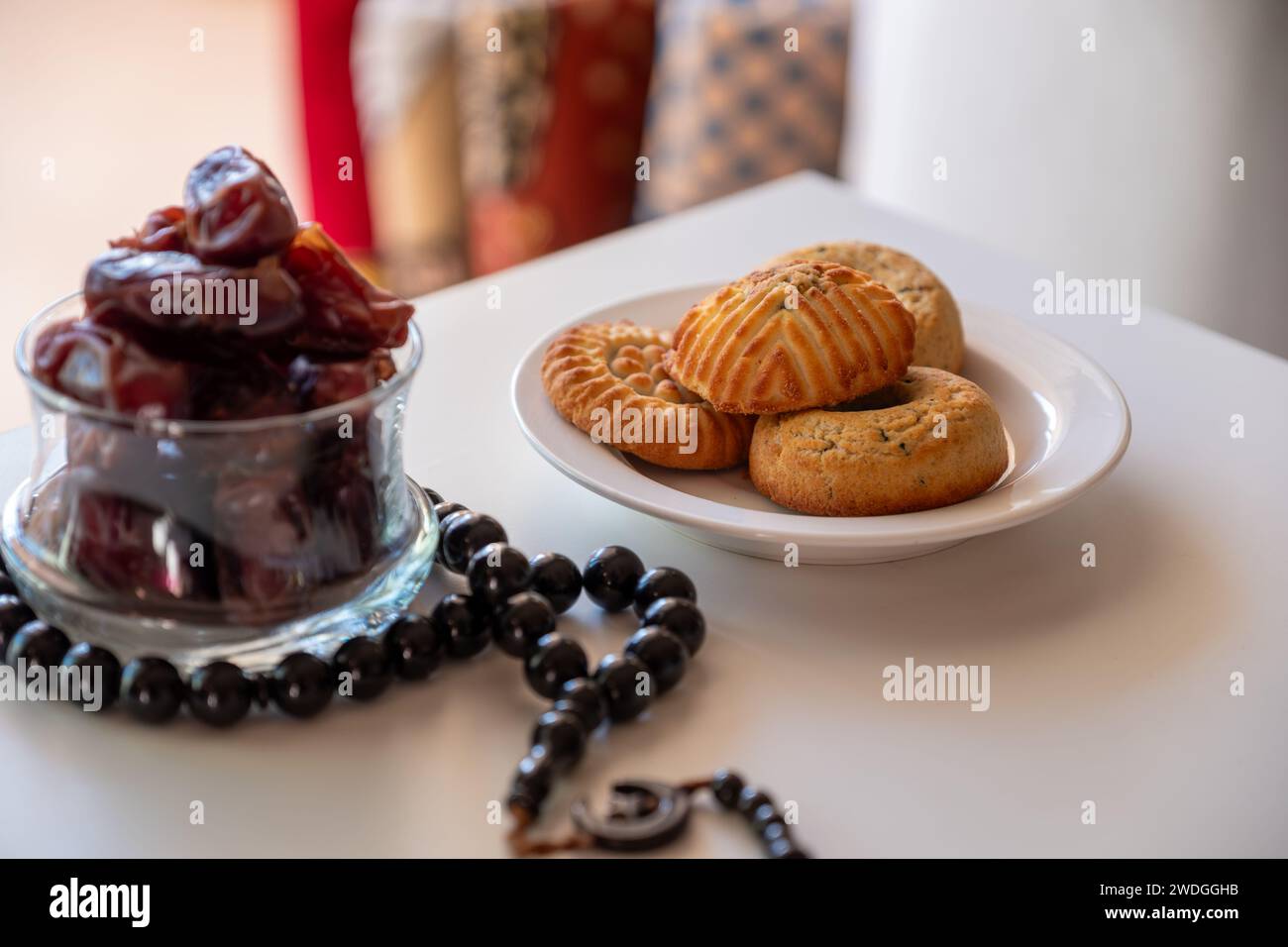 Variety of semolina maamoul cookies displayed with crescent ,star and ...