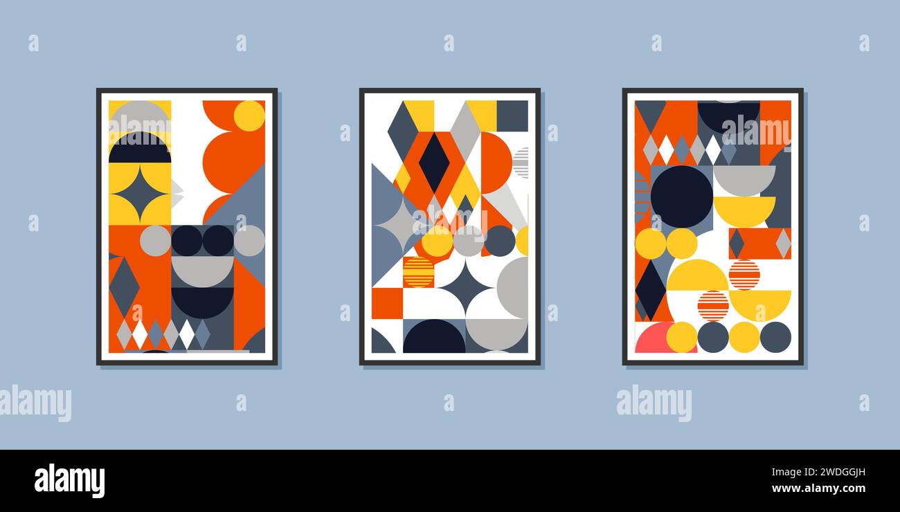 Three avant garde art posters. Modern art display wall. Triptych of contemporary paintings Stock ...