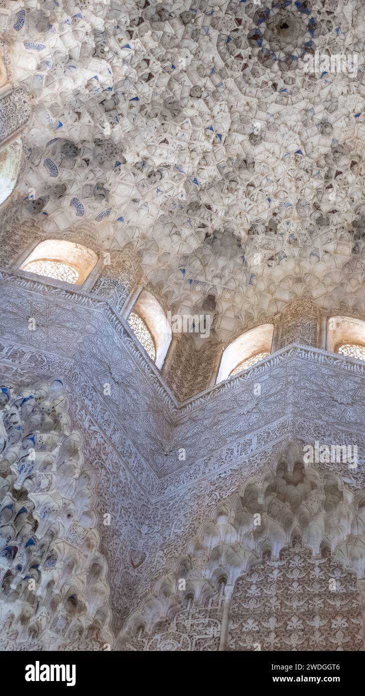 Ornate carved stucco ceiling of the Alhambra. Granada, Spain Stock ...