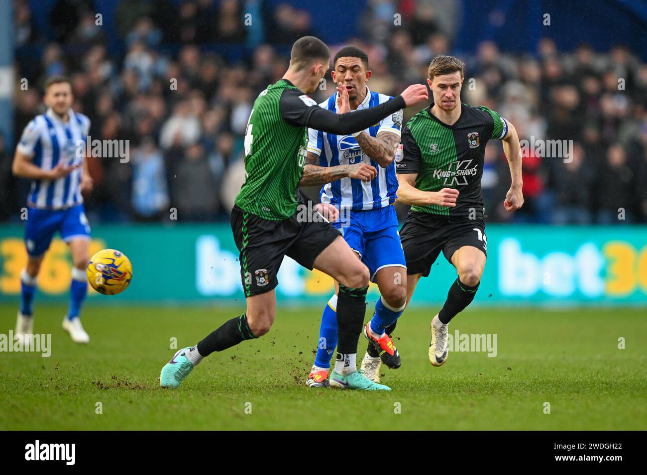 Bobby Thomas of Coventry City tackles Ashley Fletcher of Sheffield ...