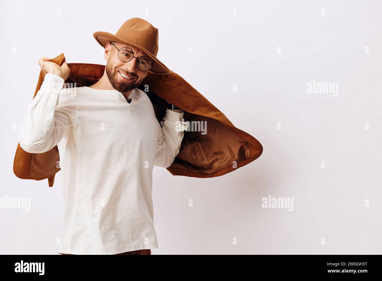 Young person handsome portrait men adult happy hat background guy ...