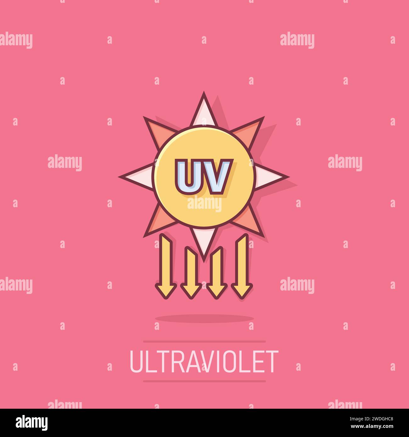 UV radiation icon in comic style. Ultraviolet cartoon vector ...