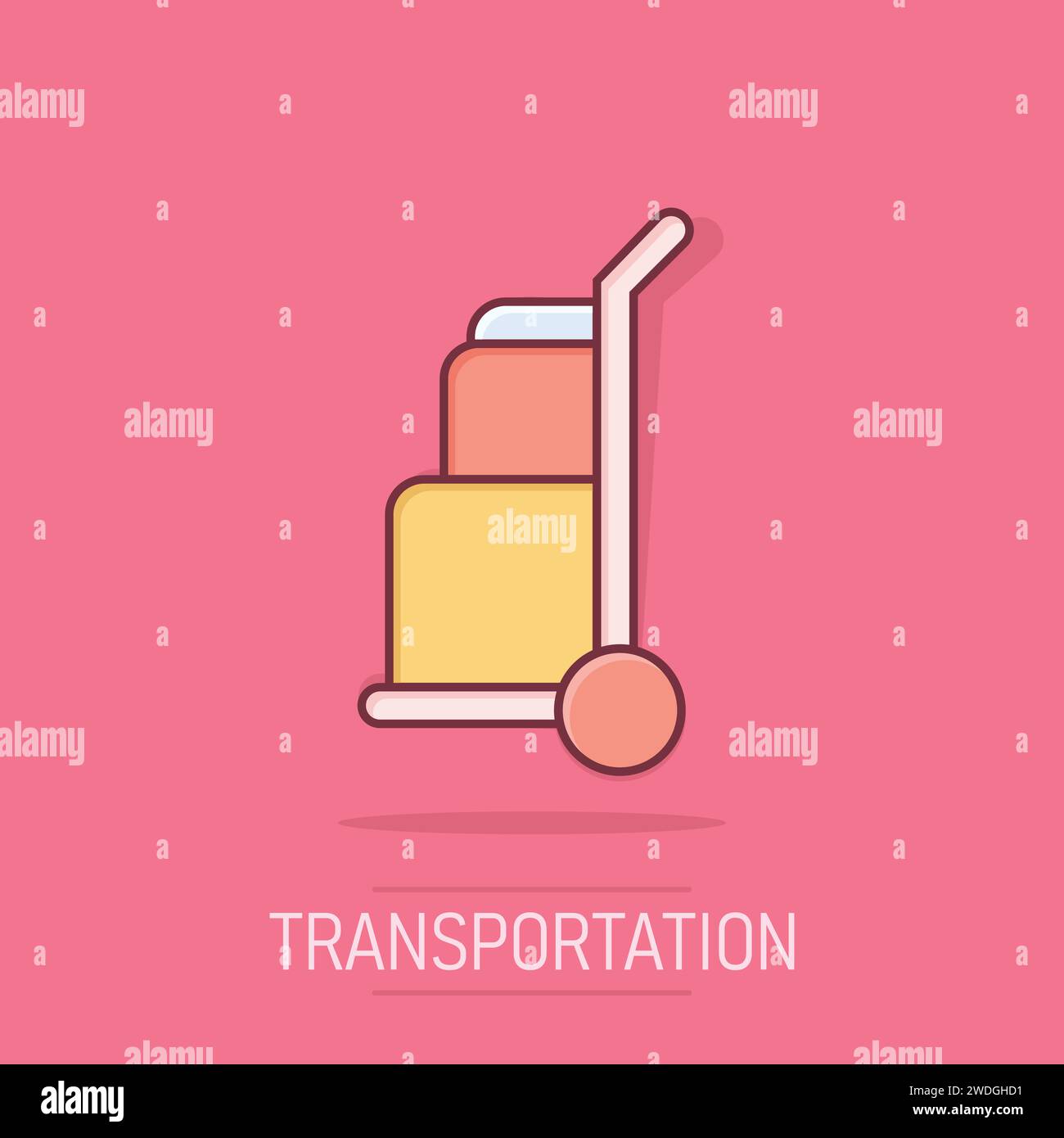Cargo trolley icon in comic style. Delivery box cartoon vector ...