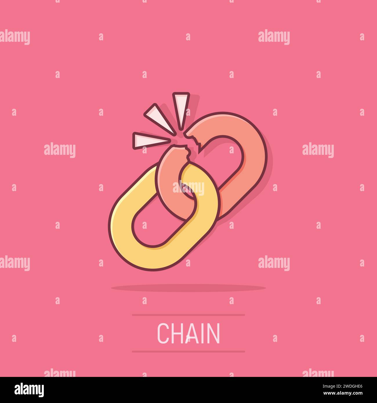 Broken chain sign icon in comic style. Disconnect link vector cartoon ...