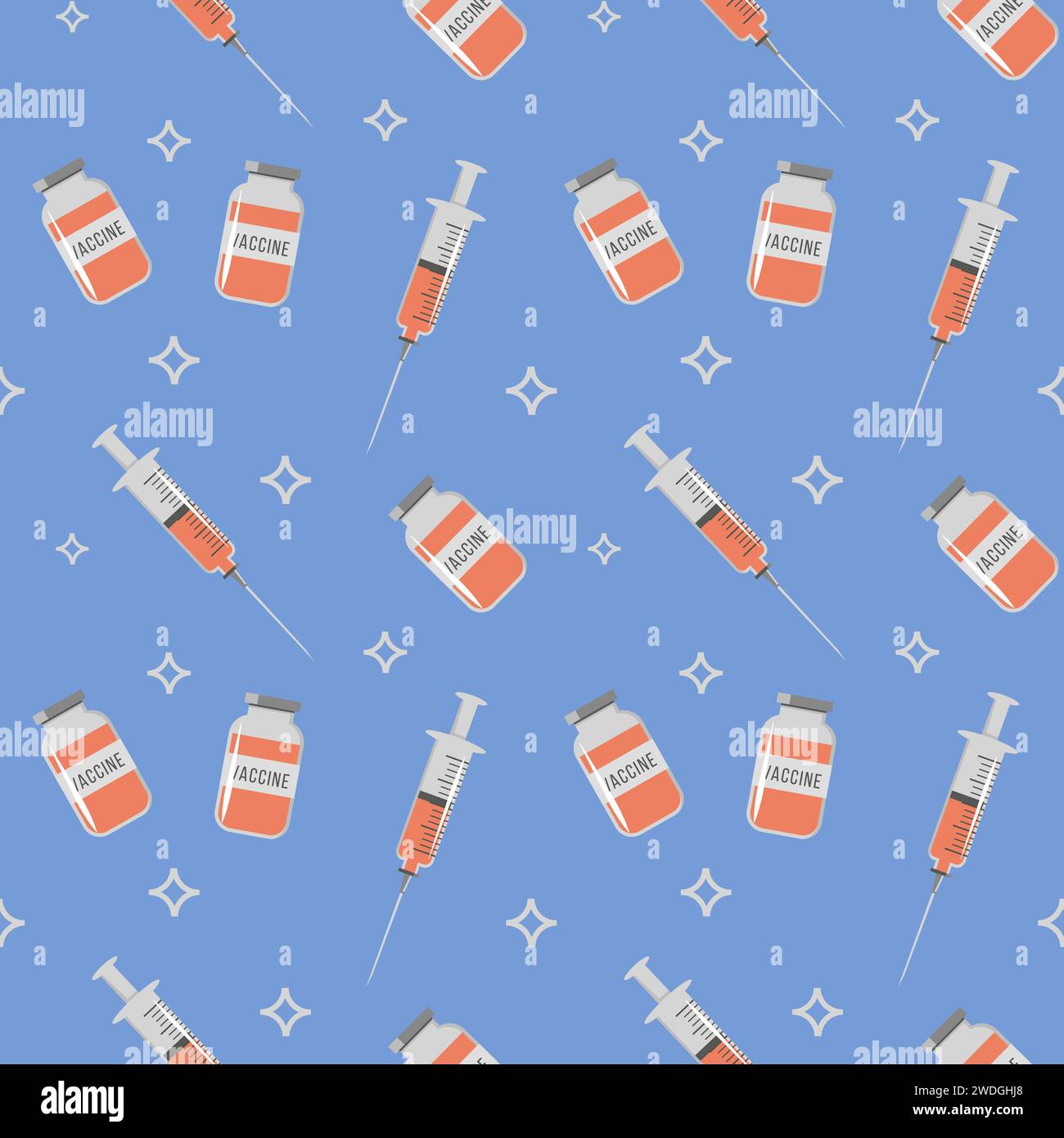 Seamless repeat pattern for Coronavirus jab. Vaccine bottle and syringe ...