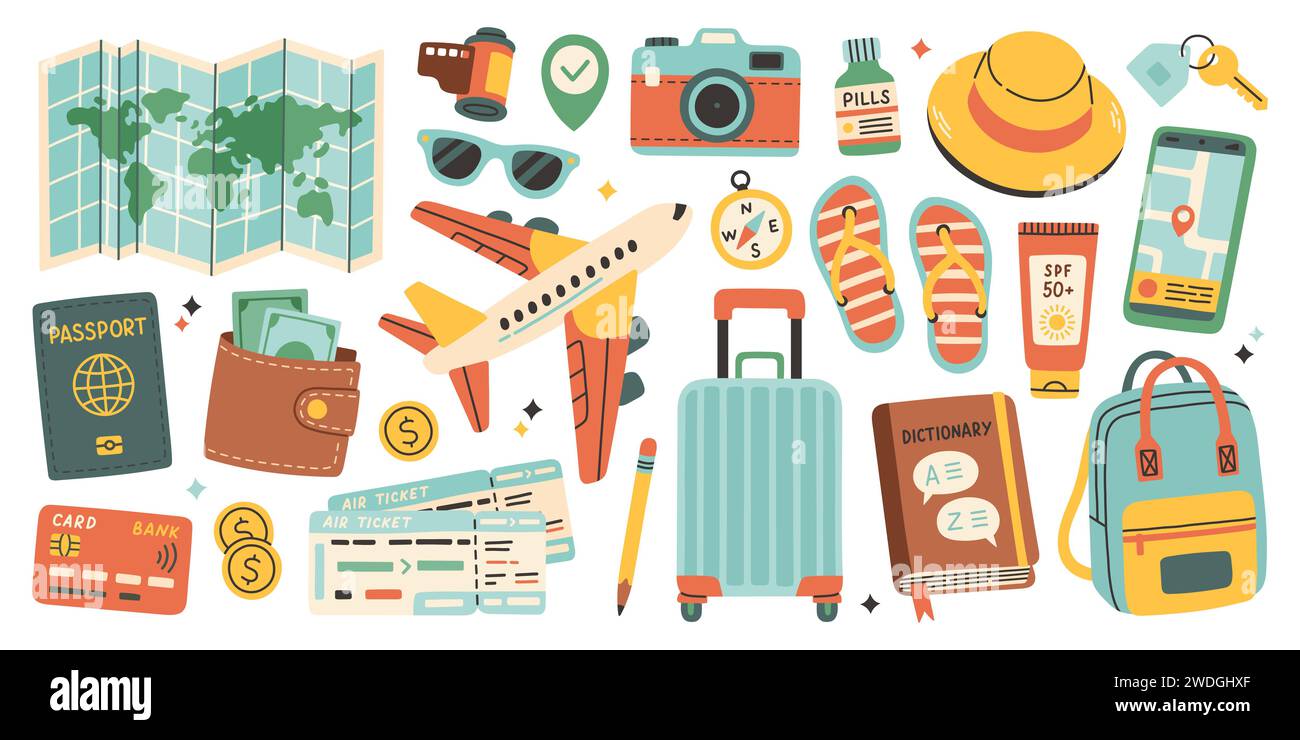 Travel set. Traveling collection, camera and map, accessories needed in ...