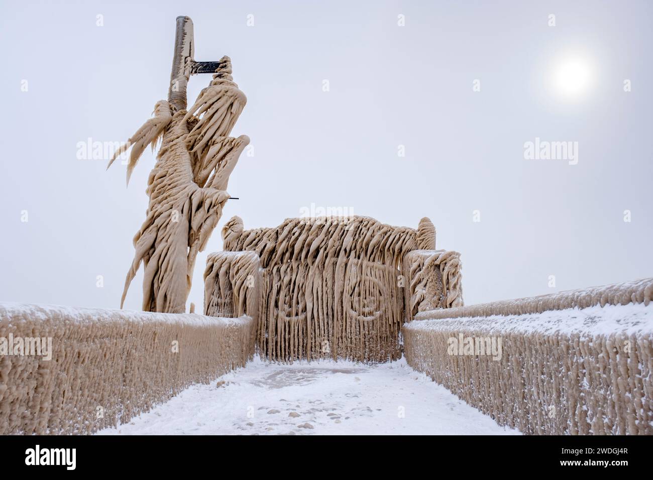 Winter wonderland landscape, Port Stanley pier covered by icicles from ...