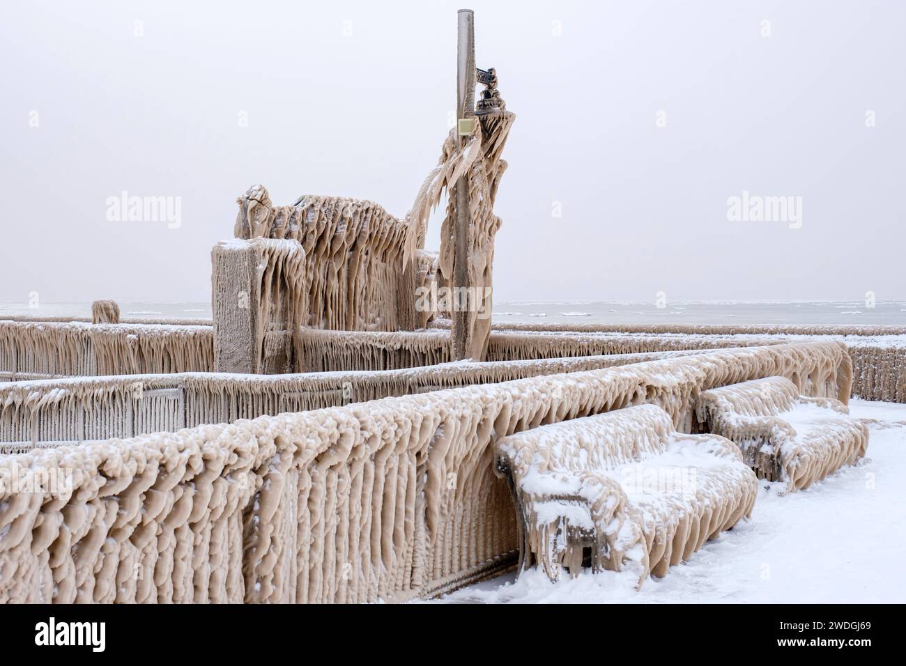 Winter wonderland landscape, Port Stanley pier covered by icicles from ...