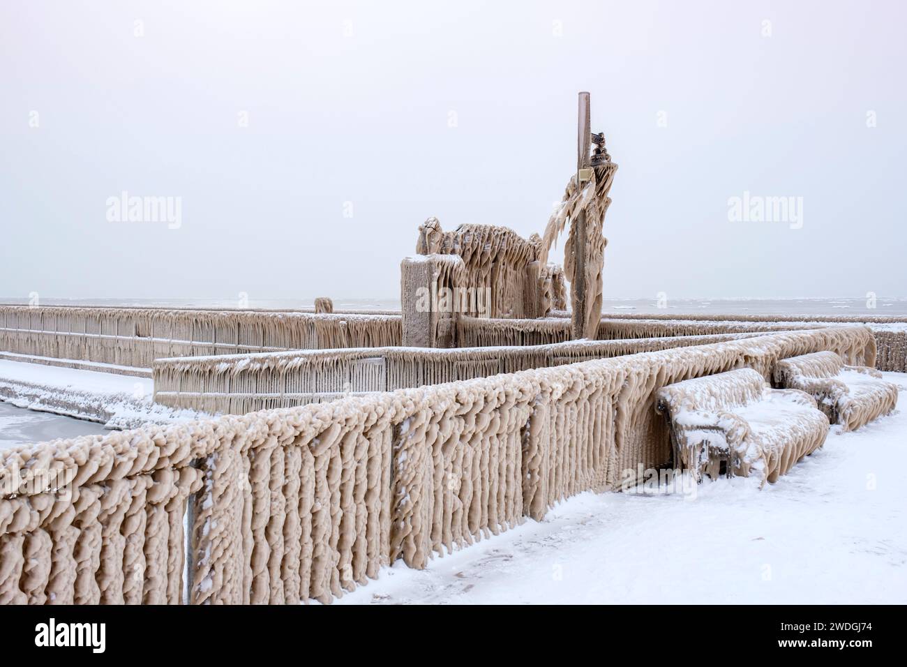 Winter wonderland landscape, Port Stanley pier covered by icicles from ...