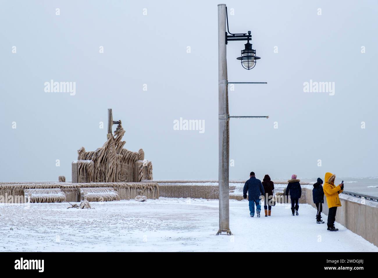 Winter wonderland, people taking photos of ice covered surfaces, Lake ...