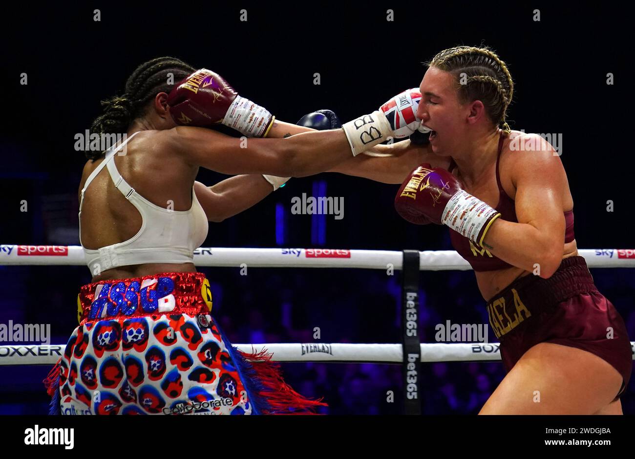 Natasha Jonas (left) in action against Mikaela Mayer in the IBF ...