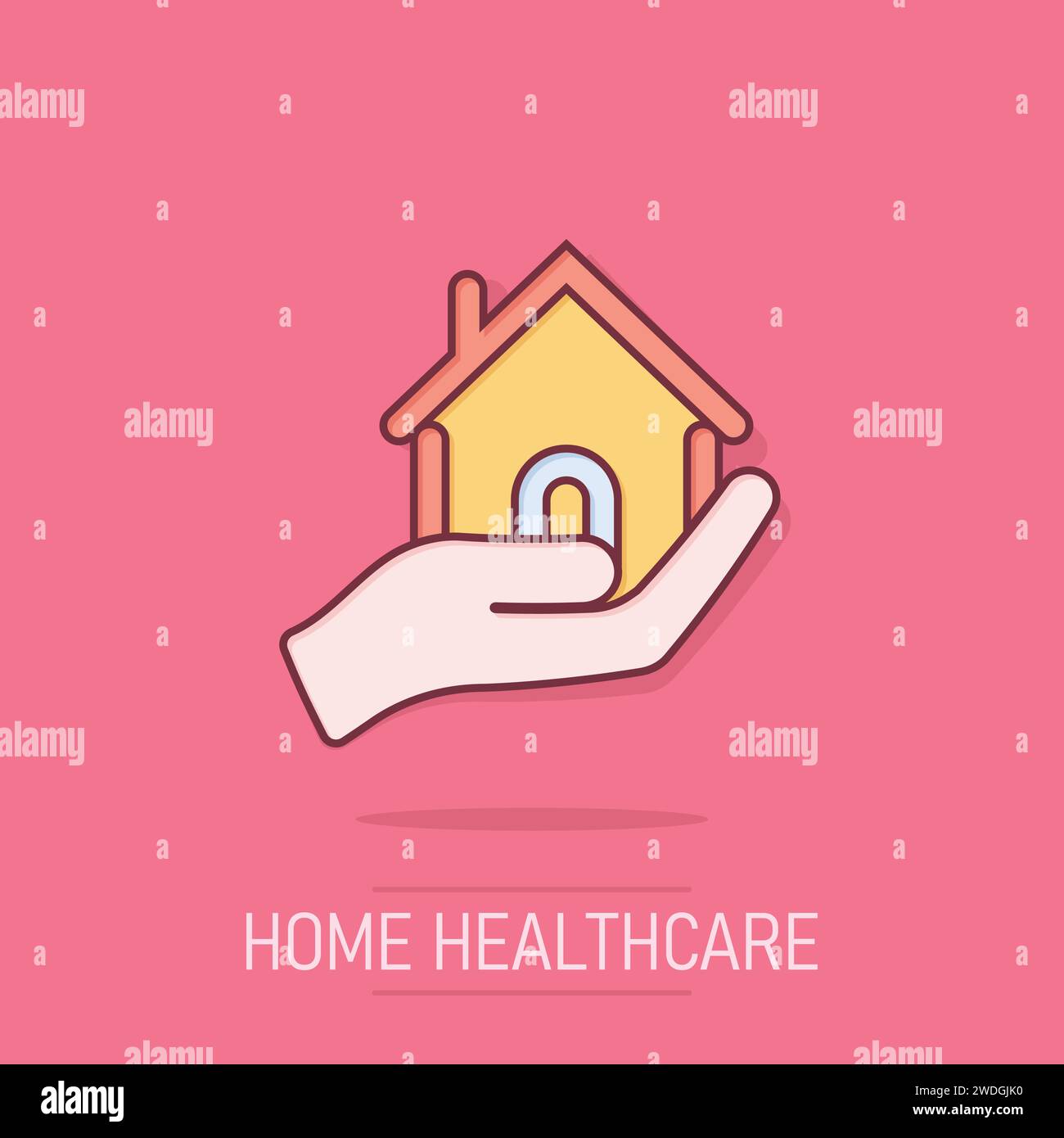 Home care icon in comic style. Hand hold house vector cartoon ...
