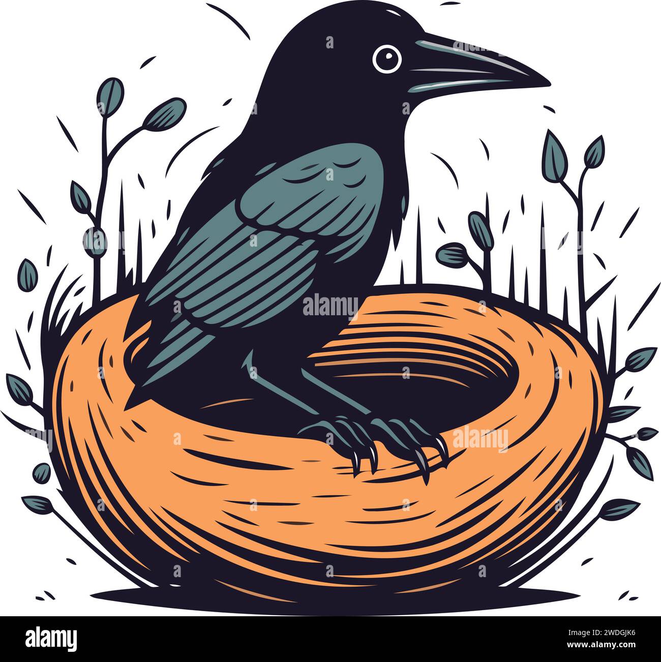 Bird nest vintage illustration Stock Vector Images - Alamy