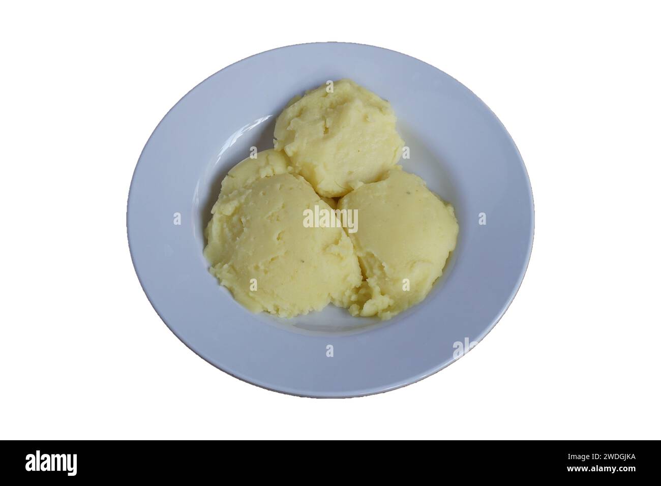 Mashed potatoes ready to serve on white plate, isolated Stock Photo - Alamy