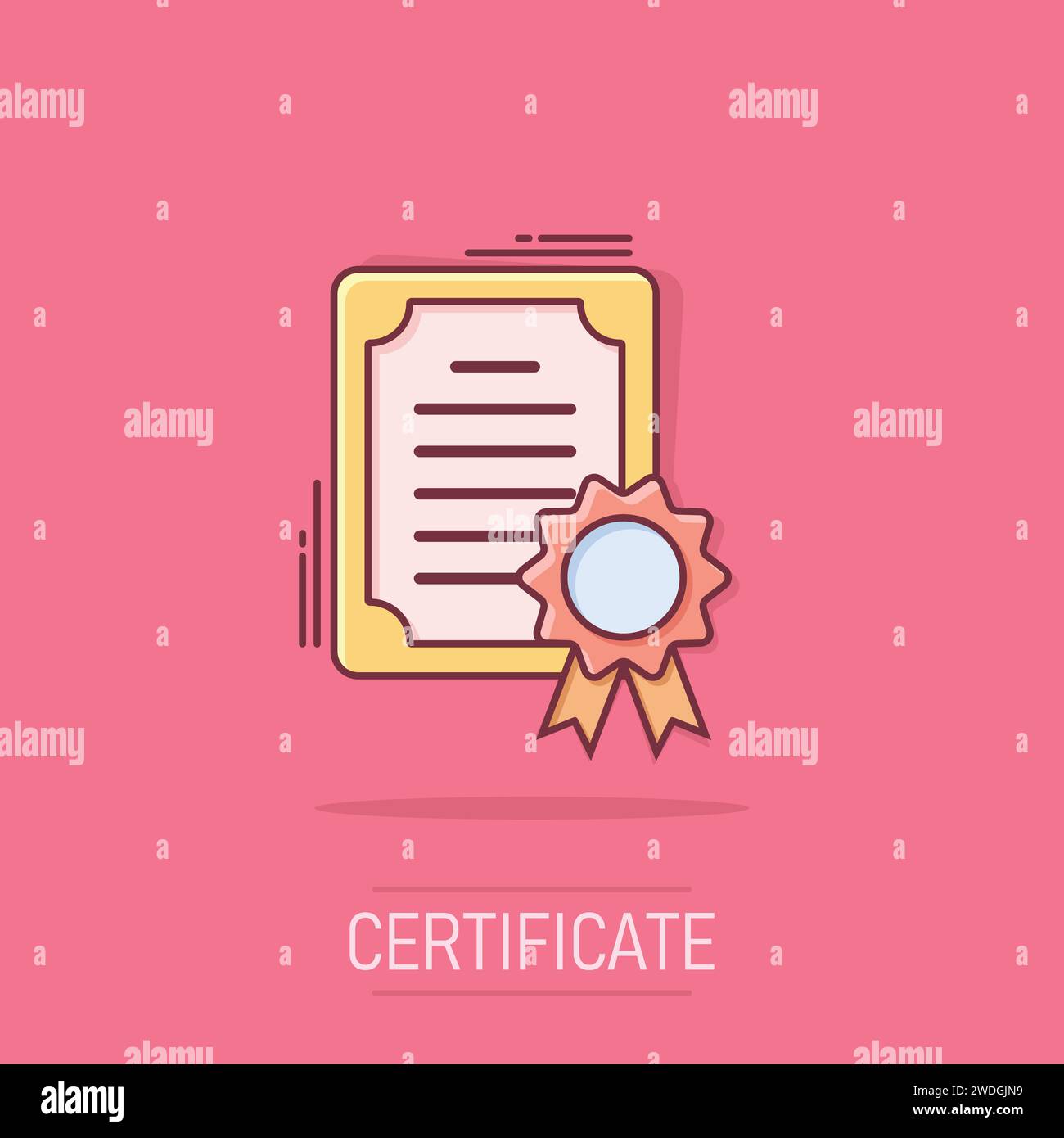 Certificate icon in comic style. License badge vector cartoon ...