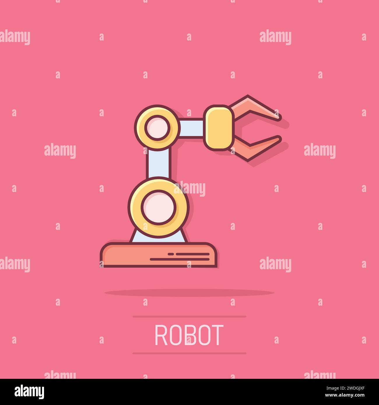 Robot arm icon in comic style. Mechanic manipulator cartoon vector ...