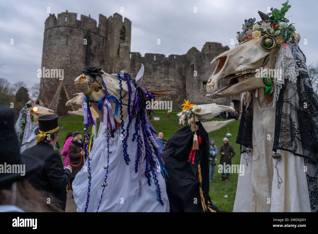 Chepstow, Wales, UK. 20th January 2024. 'Mari Lwyd' or Grey Mare ...