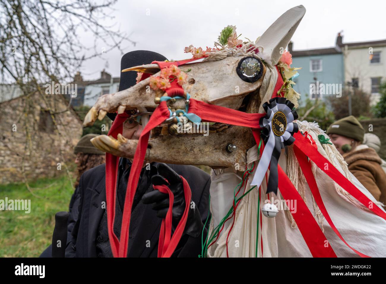 Chepstow, Wales, UK. 20th January 2024. 'Mari Lwyd' or Grey Mare ...