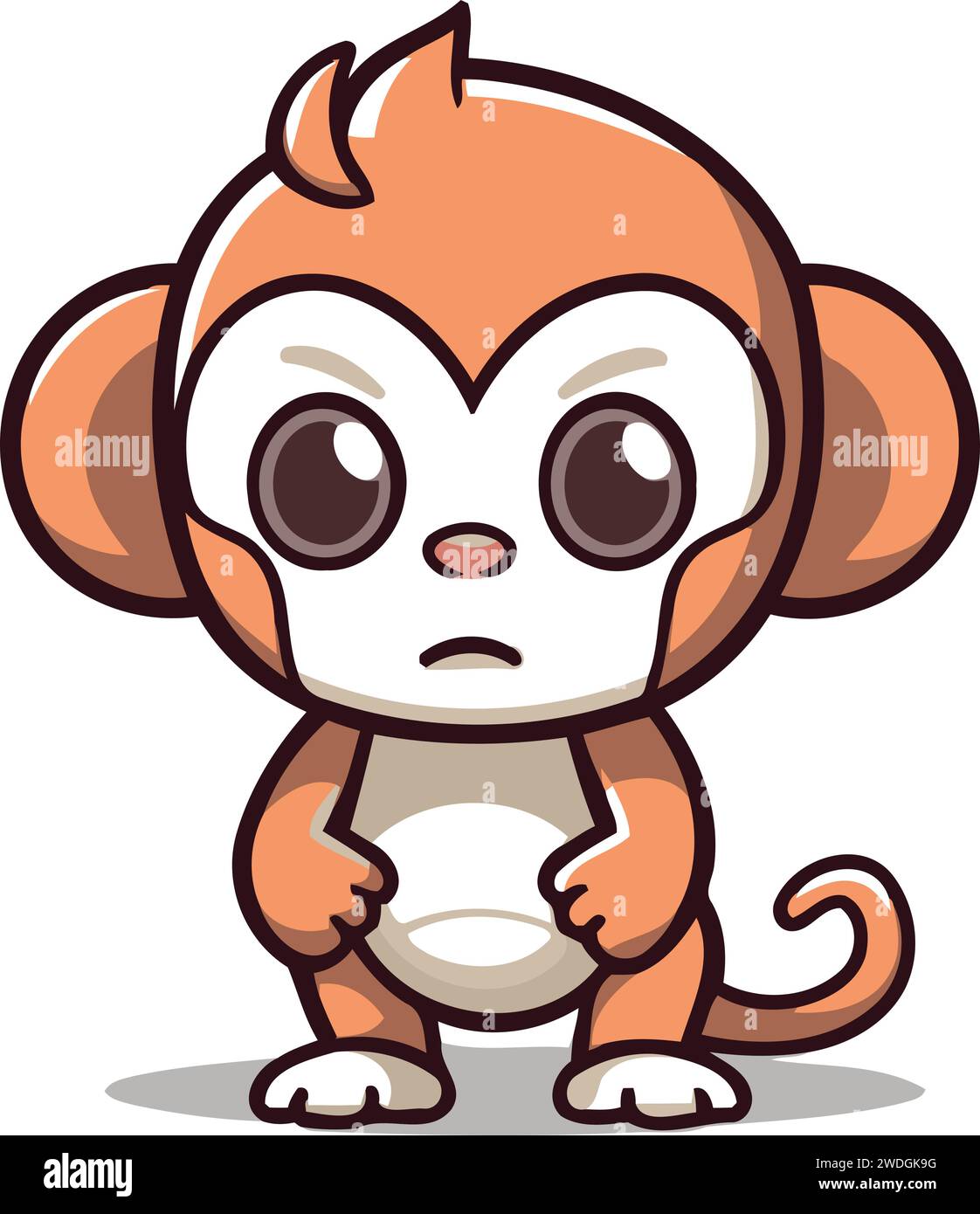 Sad monkey cartoon character vector illustration. Cute little monkey ...