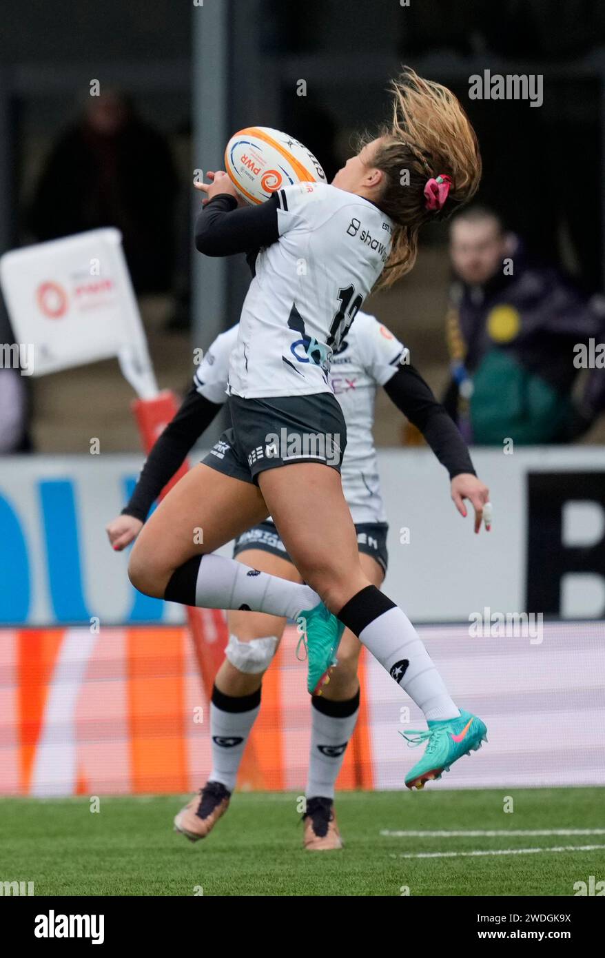 Gloucester,UK, 20 Jan 2024 Sydney Gregson (Saracens) catches ball ...