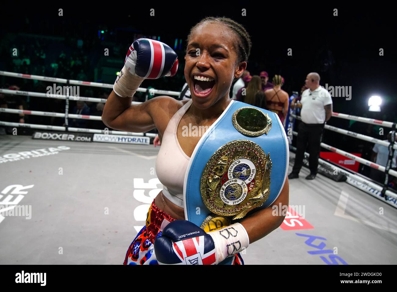 Natasha Jonas celebrates winning the IBF Welterweight Title bout ...