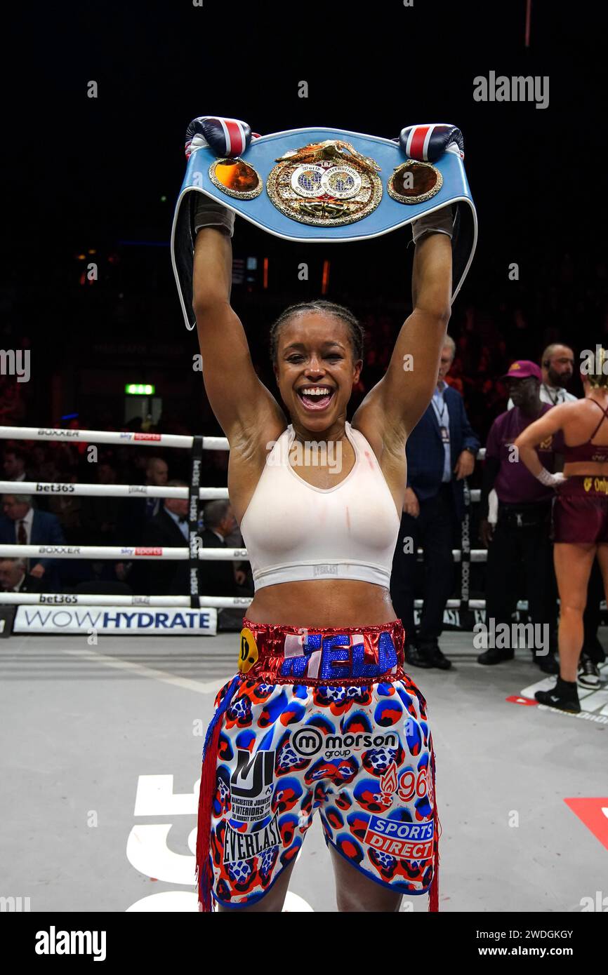 Natasha Jonas celebrates winning the IBF Welterweight Title bout ...