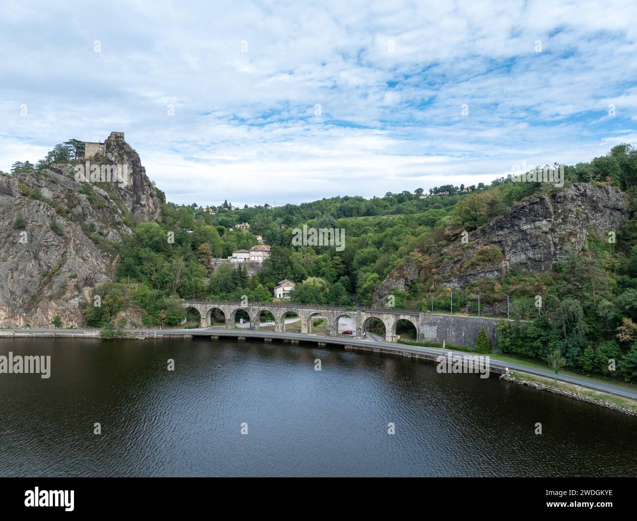 Aerial view of beautiful Viaduct and town of Saint-Paul-en-Cornillon ...