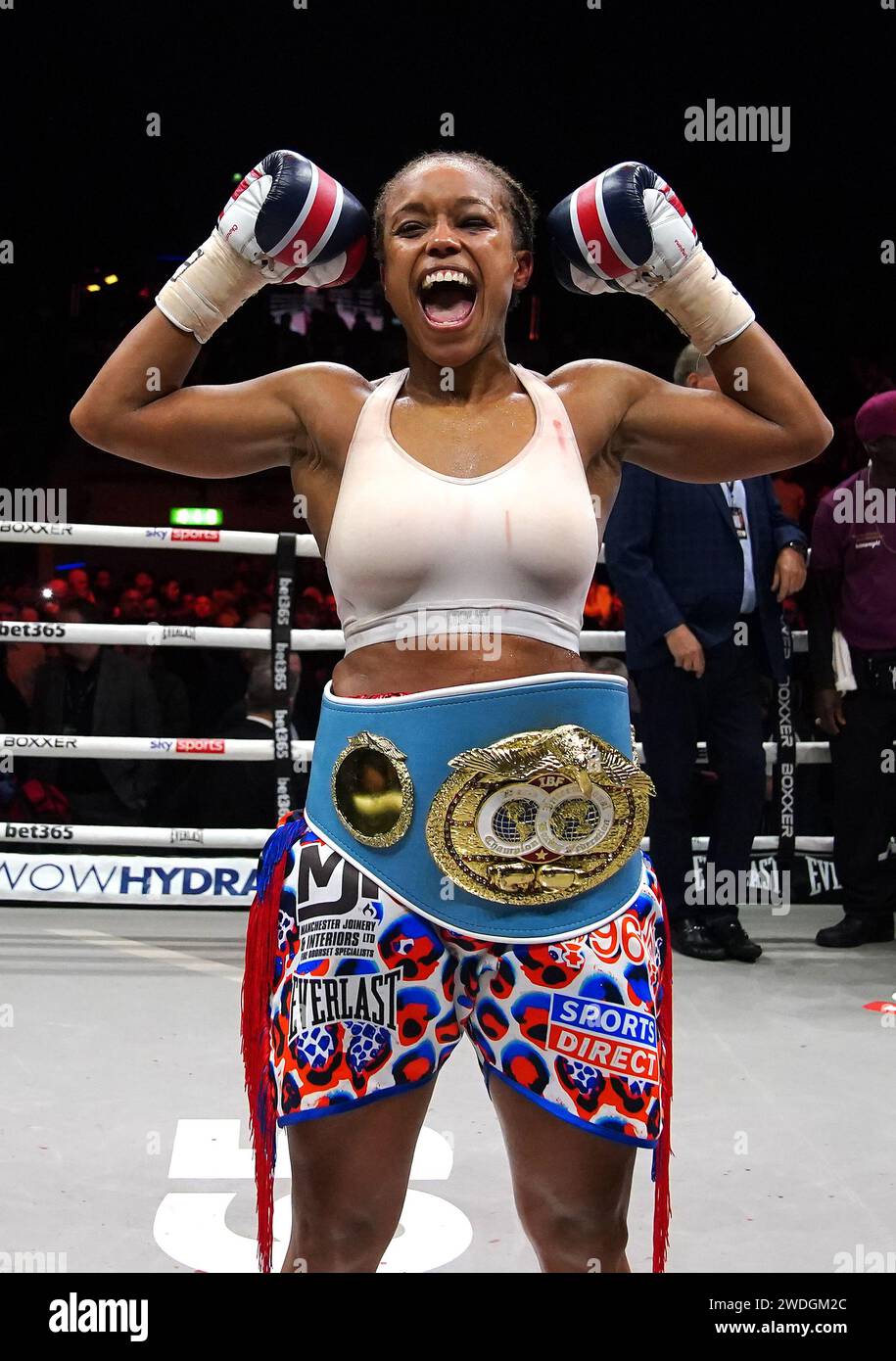 Natasha Jonas celebrates winning the IBF Welterweight Title bout ...