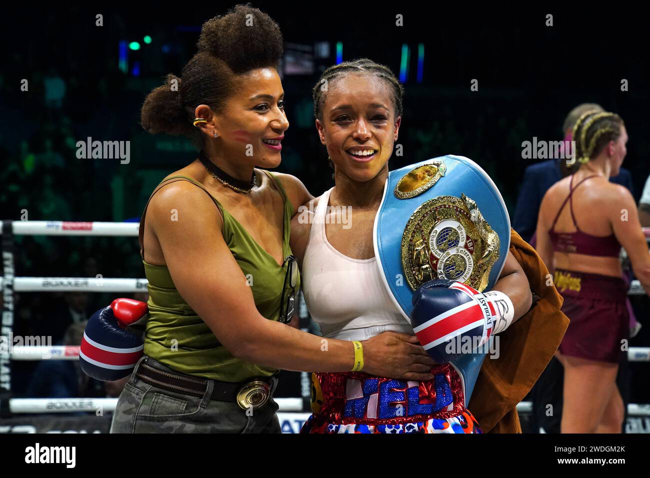Natasha Jonas (right) celebrates with mother Esther after winning the ...
