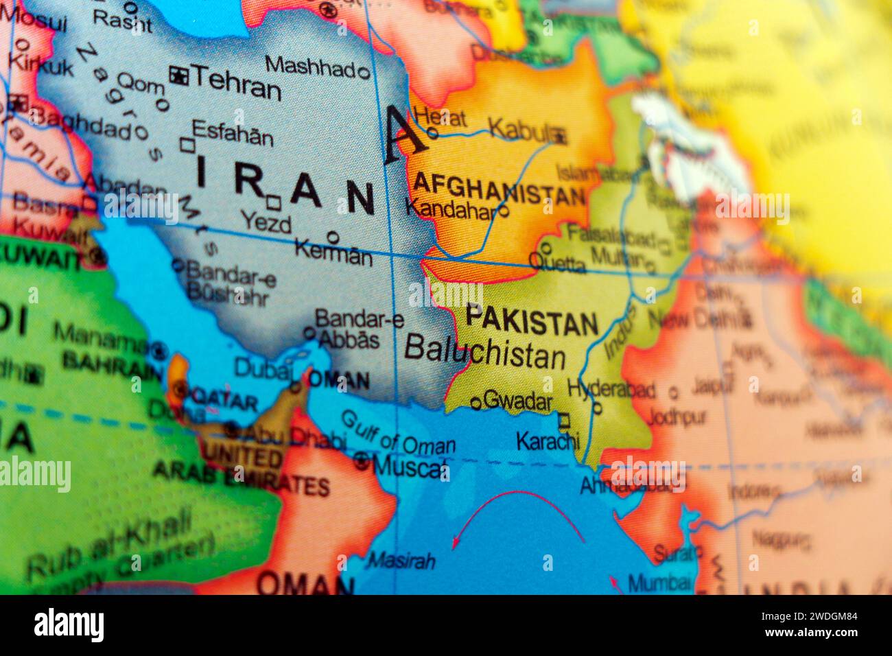 world map or atlas with iran and pakistan baluchistan in focus Stock ...