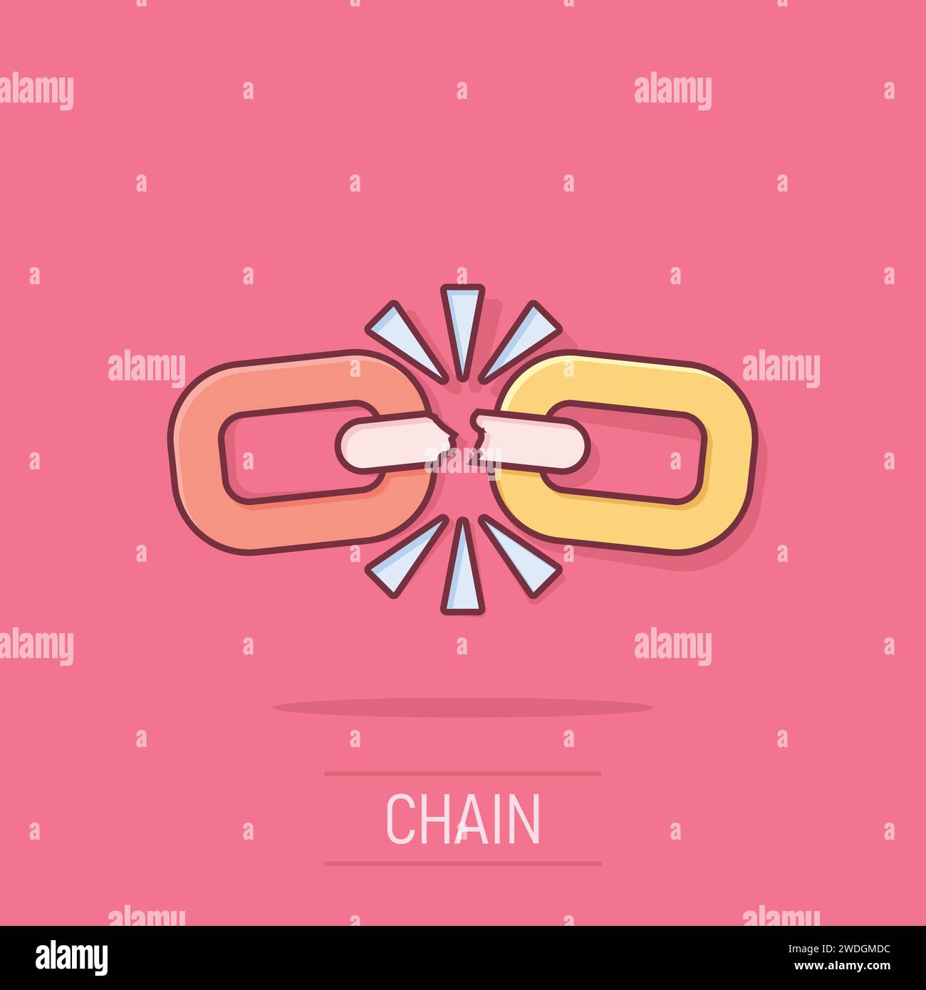 Broken chain sign icon in comic style. Disconnect link vector cartoon ...