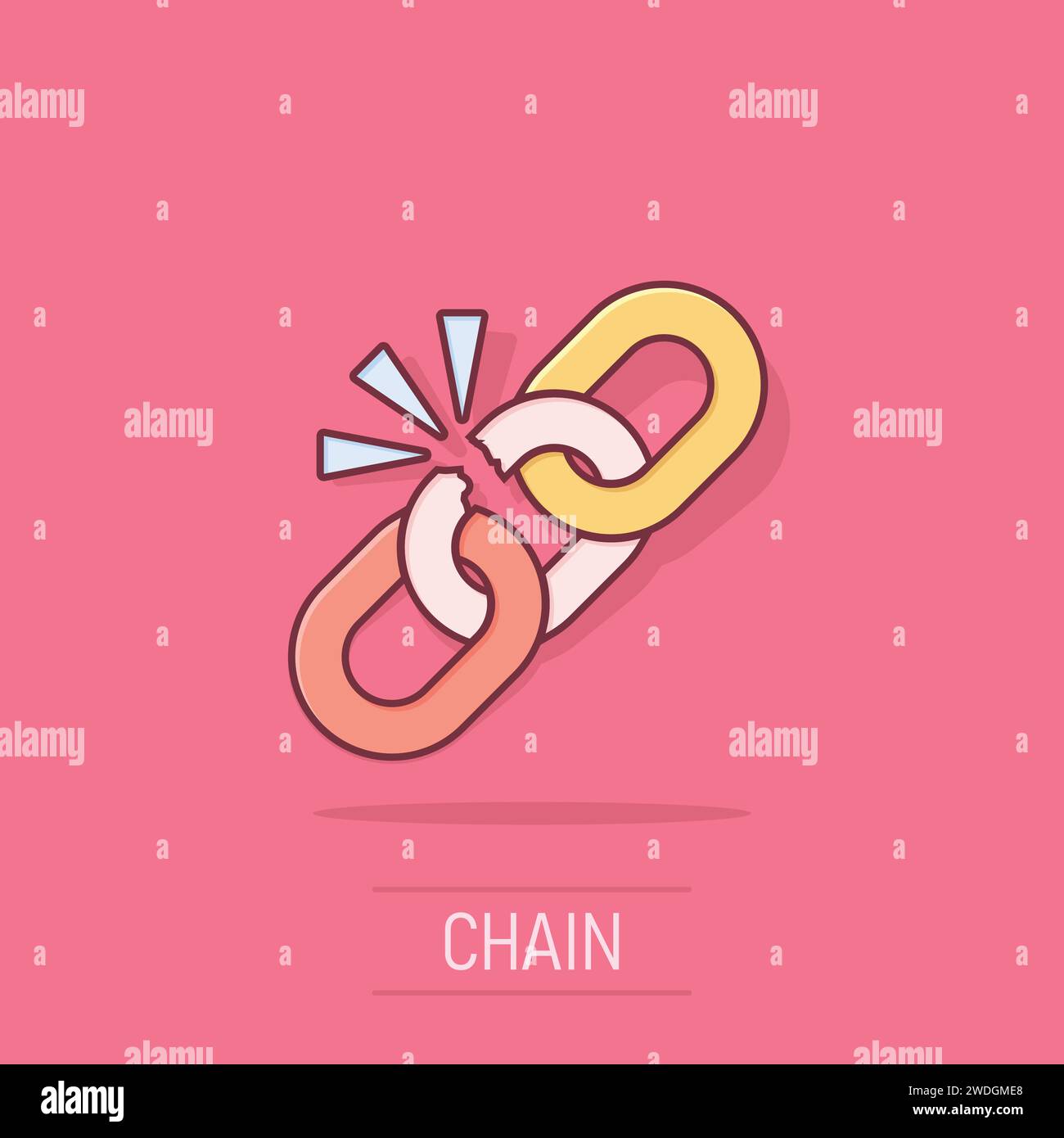 Broken chain sign icon in comic style. Disconnect link vector cartoon ...