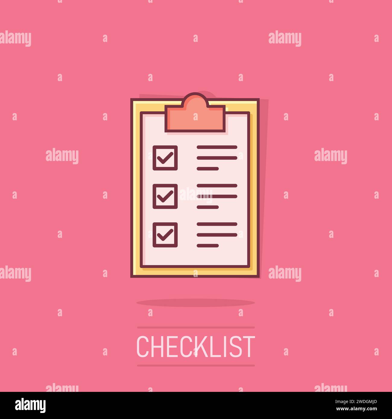 Checklist clipboard sign icon in comic style. Document list vector ...