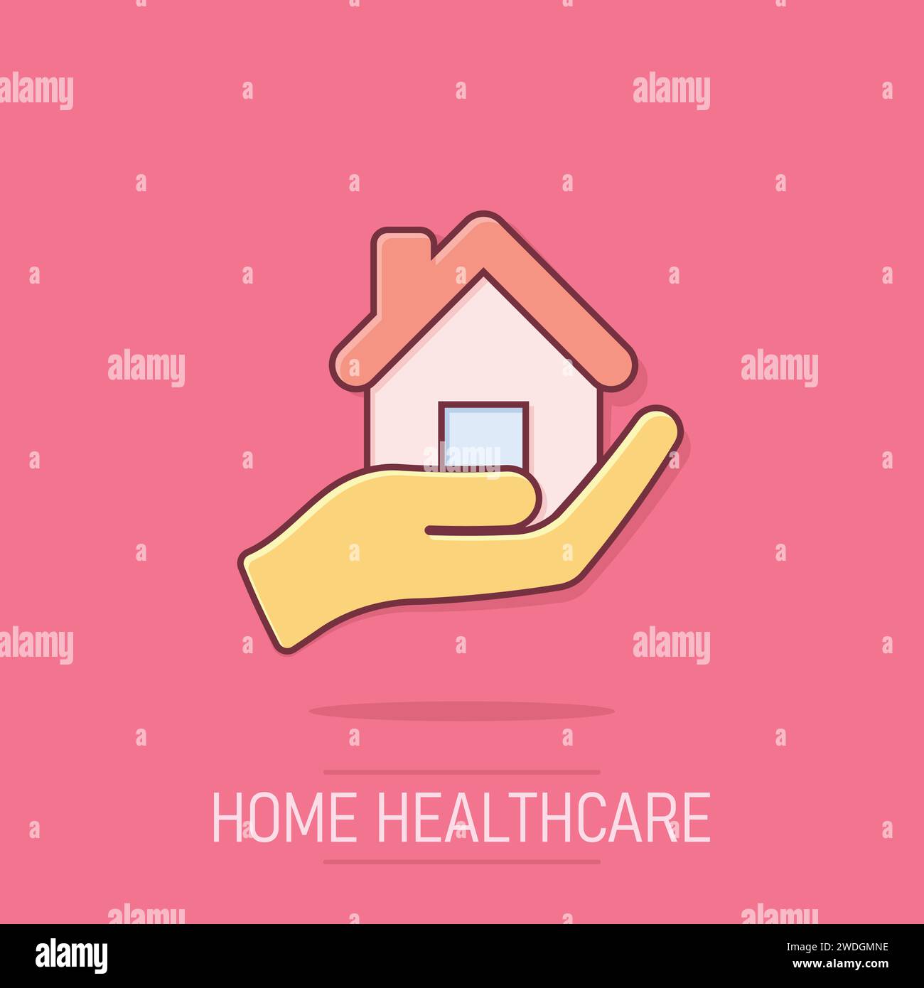 Home care icon in comic style. Hand hold house vector cartoon ...