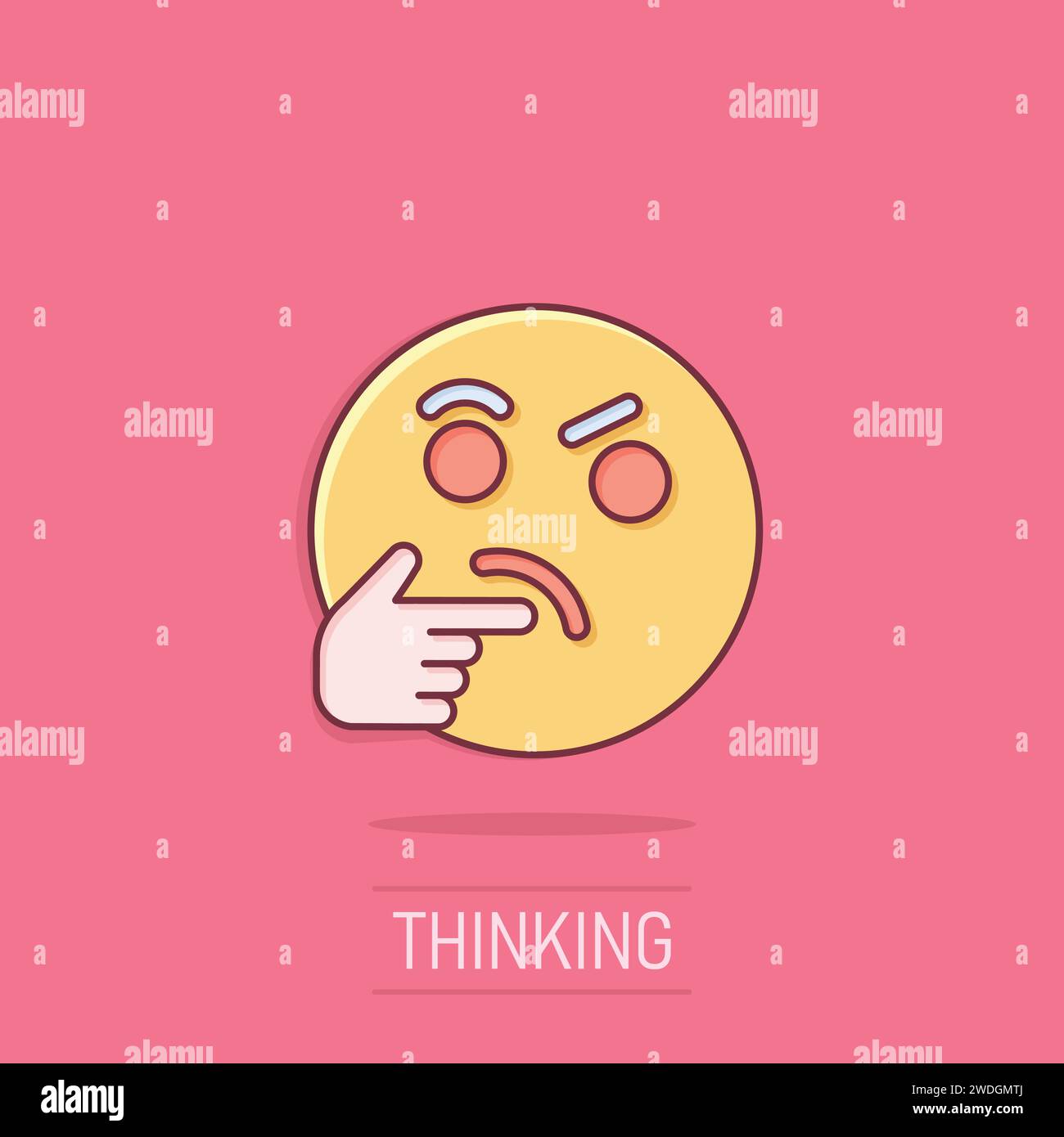 Thinking face icon in comic style. Smile emoticon vector cartoon ...