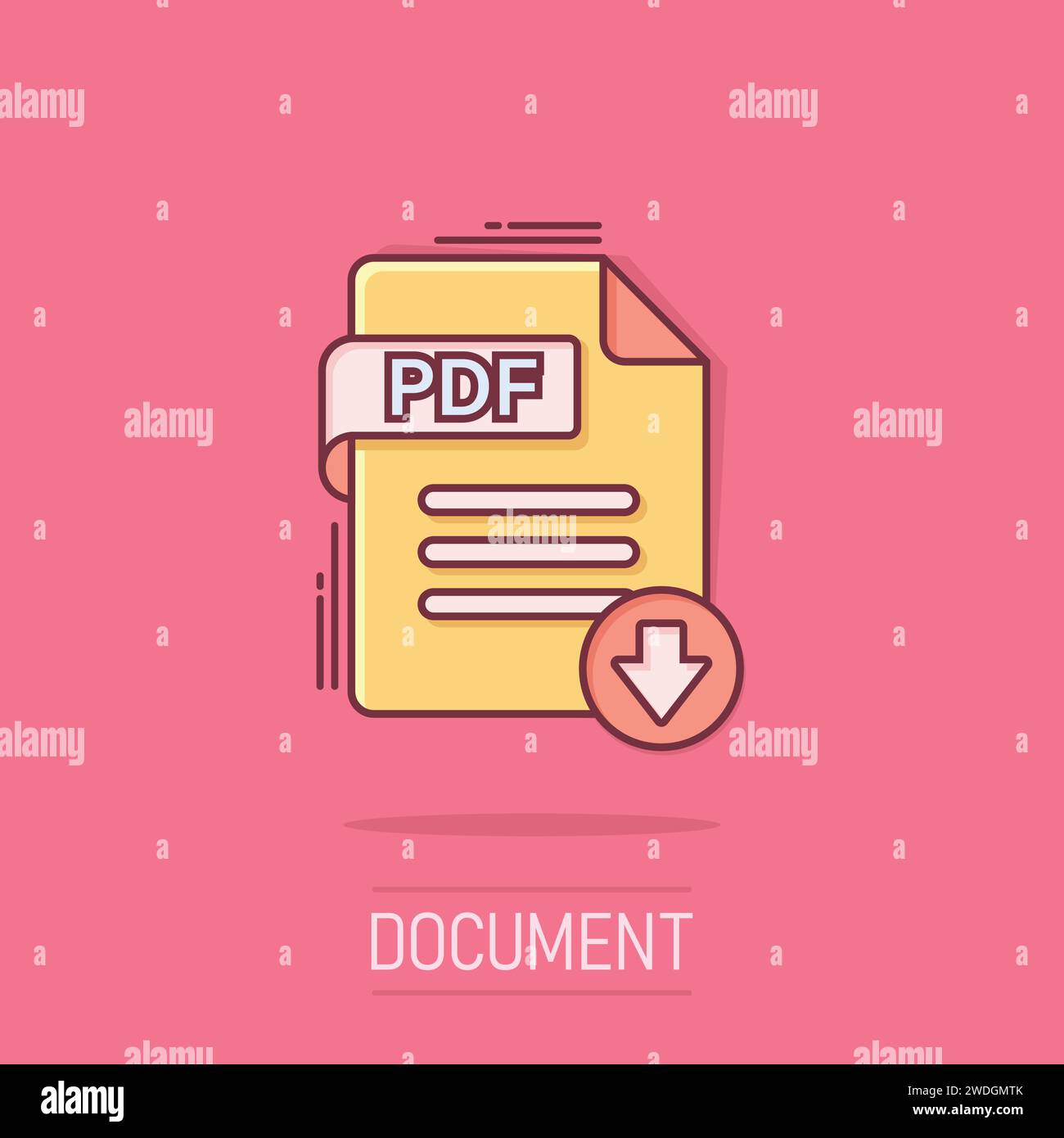 Pdf icon in comic style. Document text vector cartoon illustration on ...