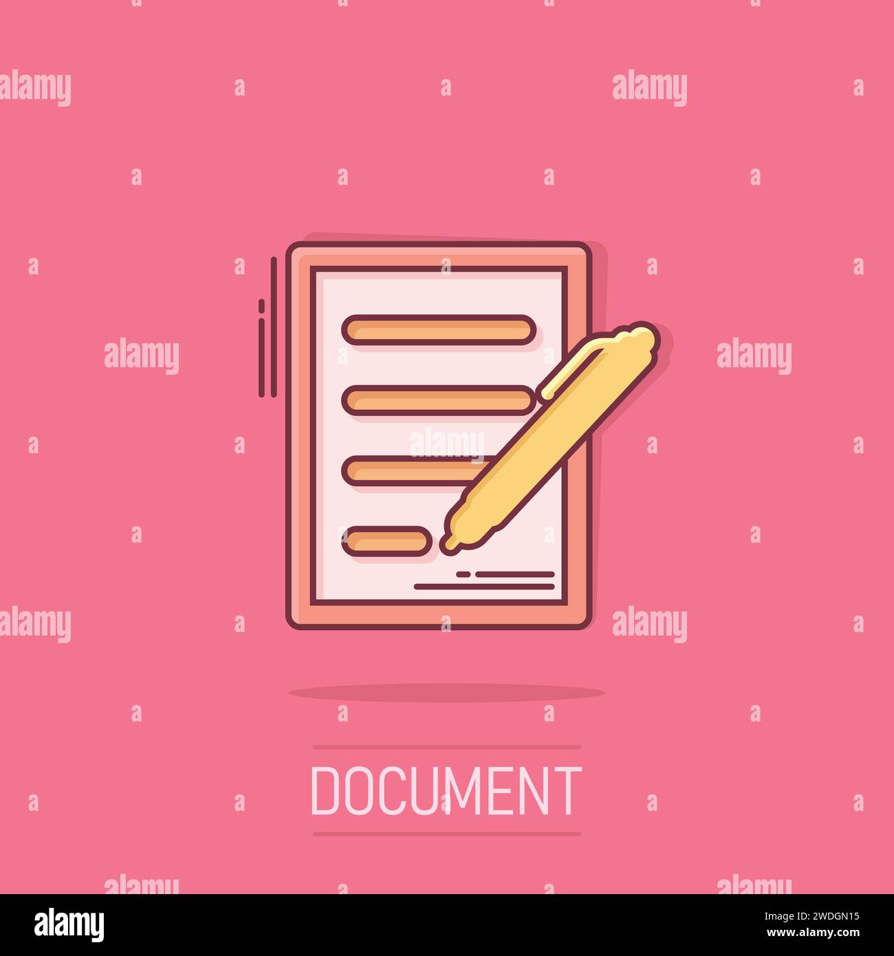 Document with pen icon in comic style. Notepad vector cartoon ...