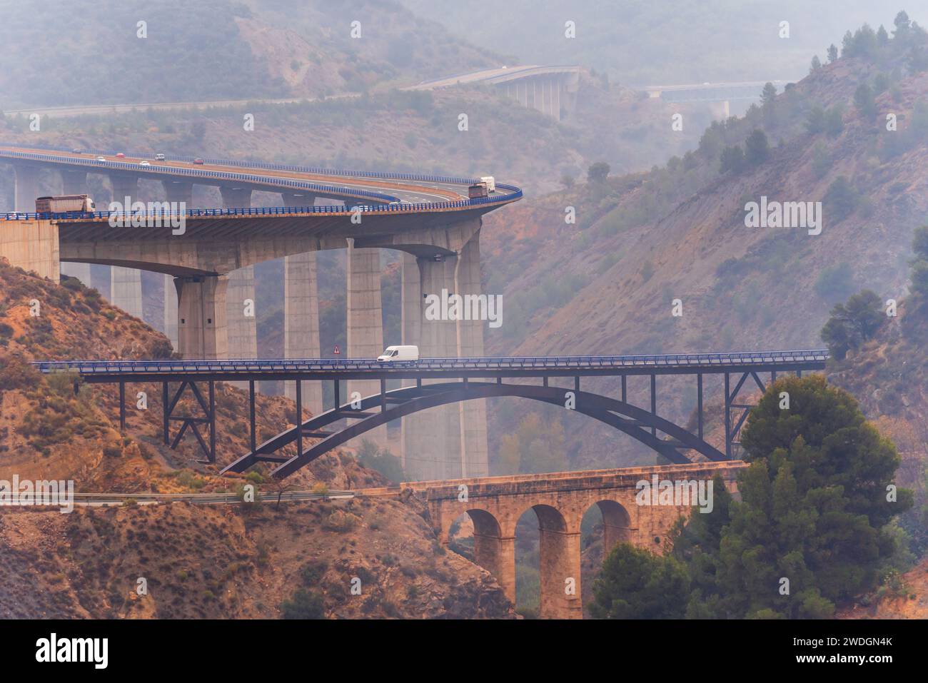 The three bridges of Izbor, Granada, over time, the oldest made of ...