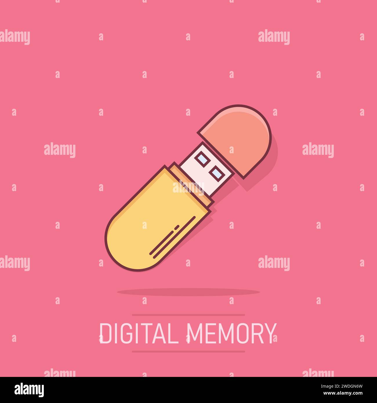 Usb drive icon in comic style. Flash disk vector cartoon illustration ...