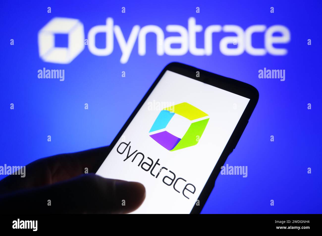 In this photo illustration, the Dynatrace logo is seen on a smartphone ...