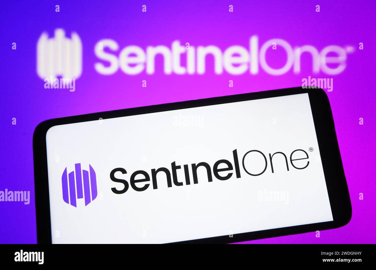 In this photo illustration, the SentinelOne logo is seen on a ...