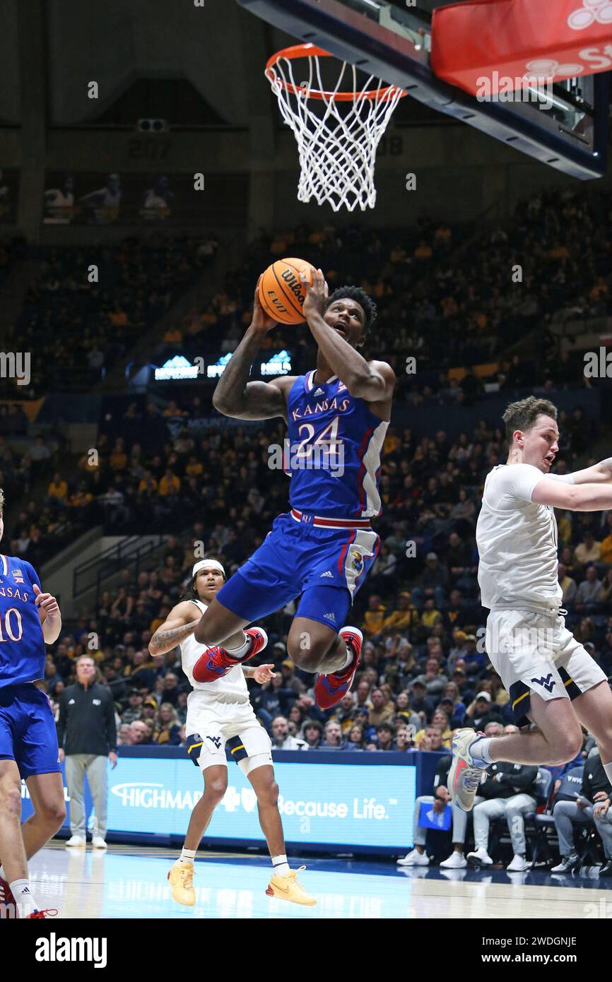 Kansas forward K.J. Adams Jr. (24) shoots against West Virginia during ...