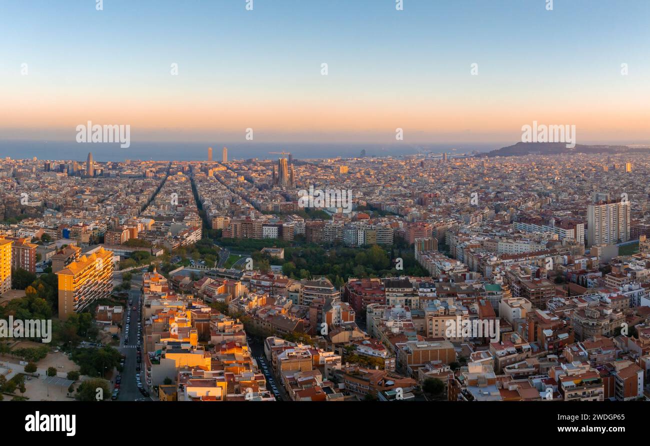 Aerial view of Barcelona City Skyline at sunset Stock Photo - Alamy